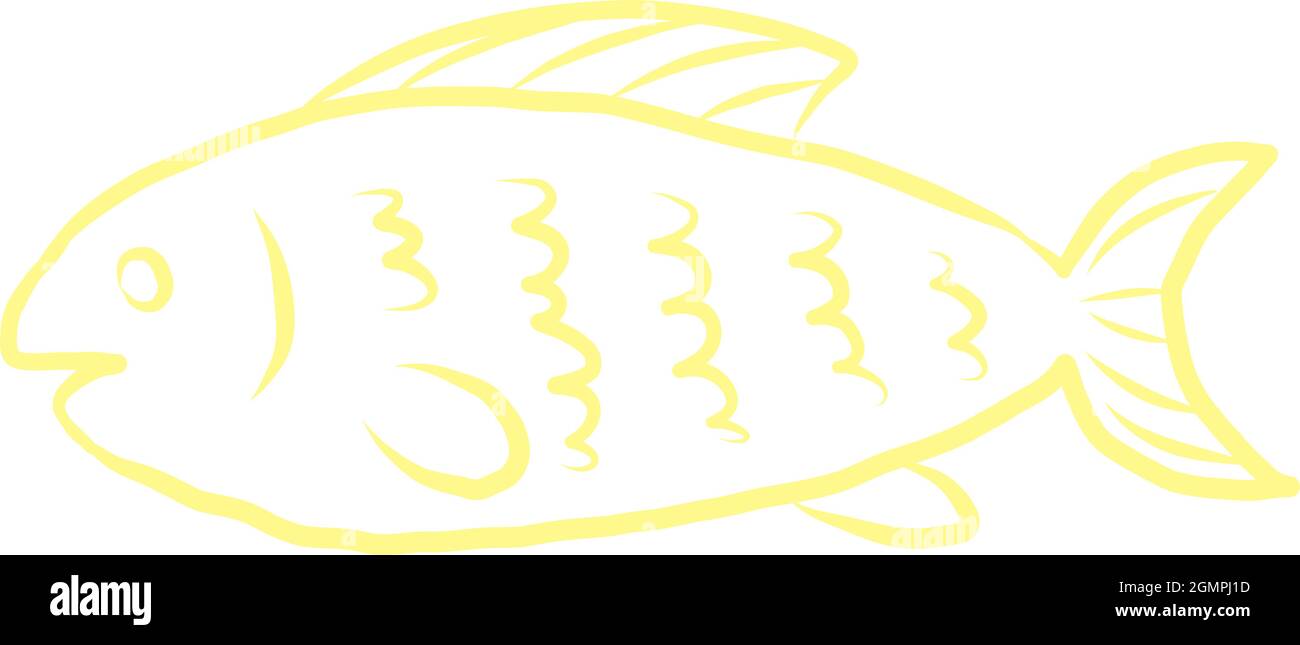silhouette of smiling fish doodle. marine shape line vector ...