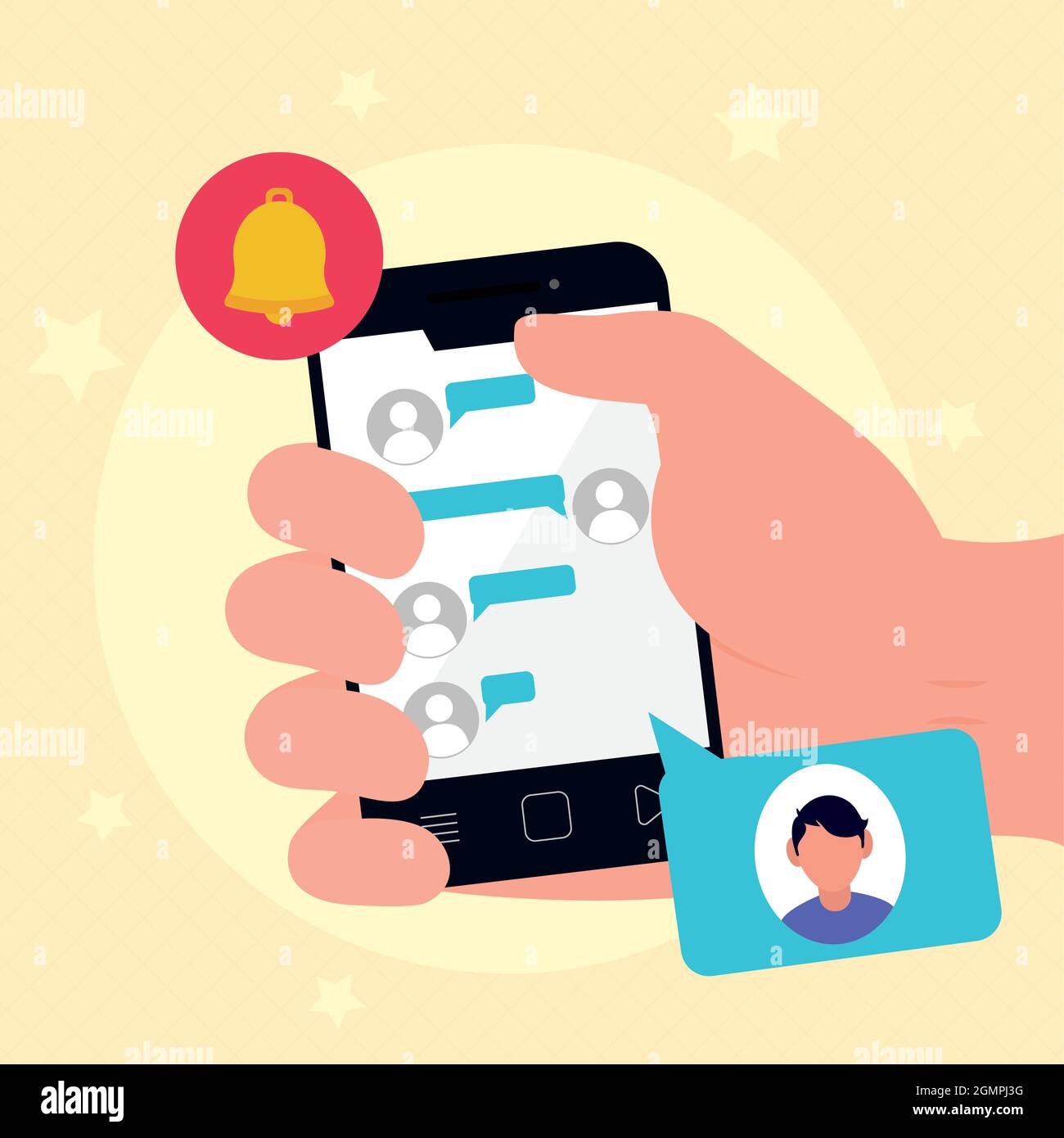 hand holding a cellphone and social messaging icons Stock Vector Image ...