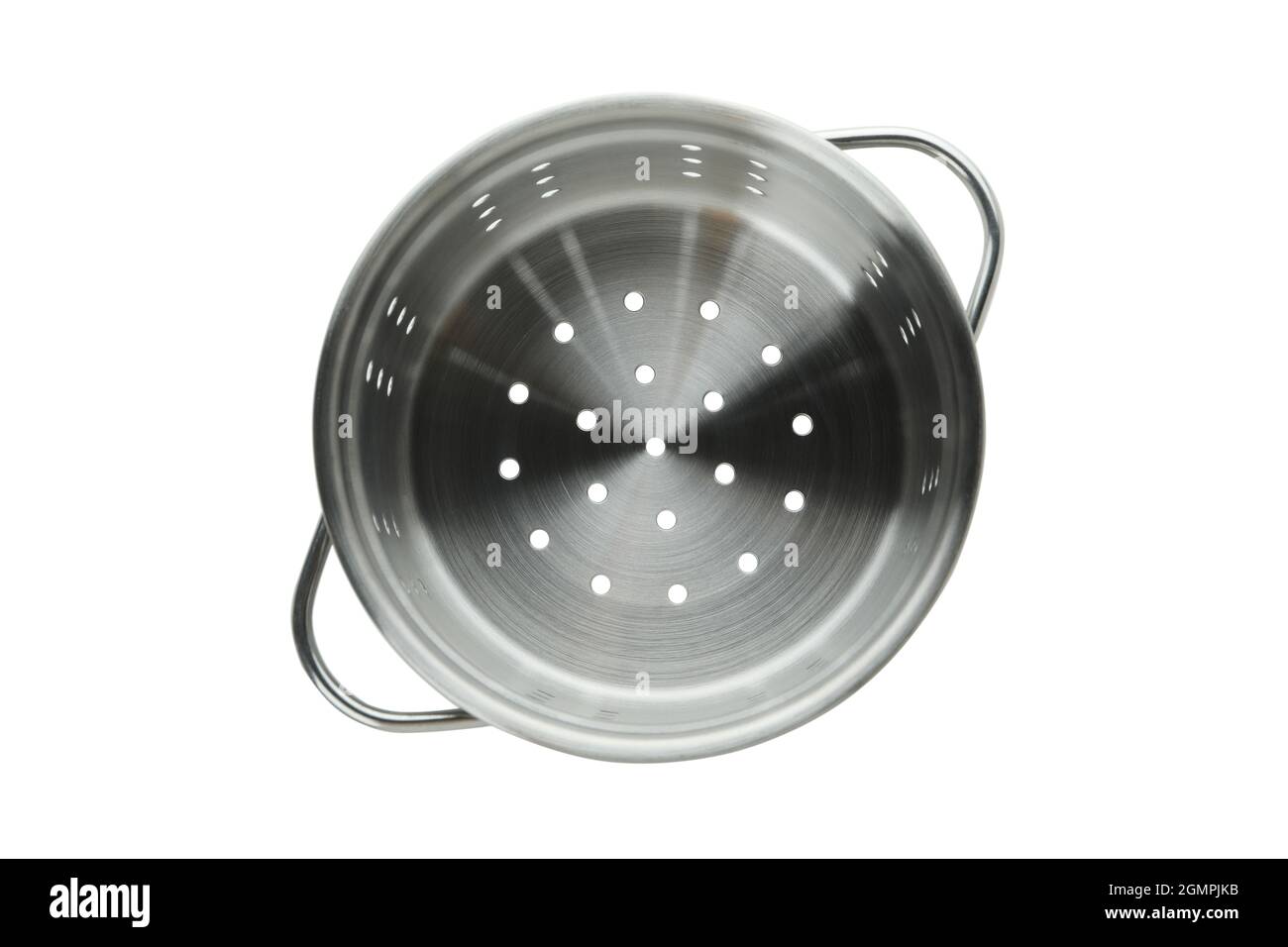 Metal colander pot isolated on white background Stock Photo - Alamy