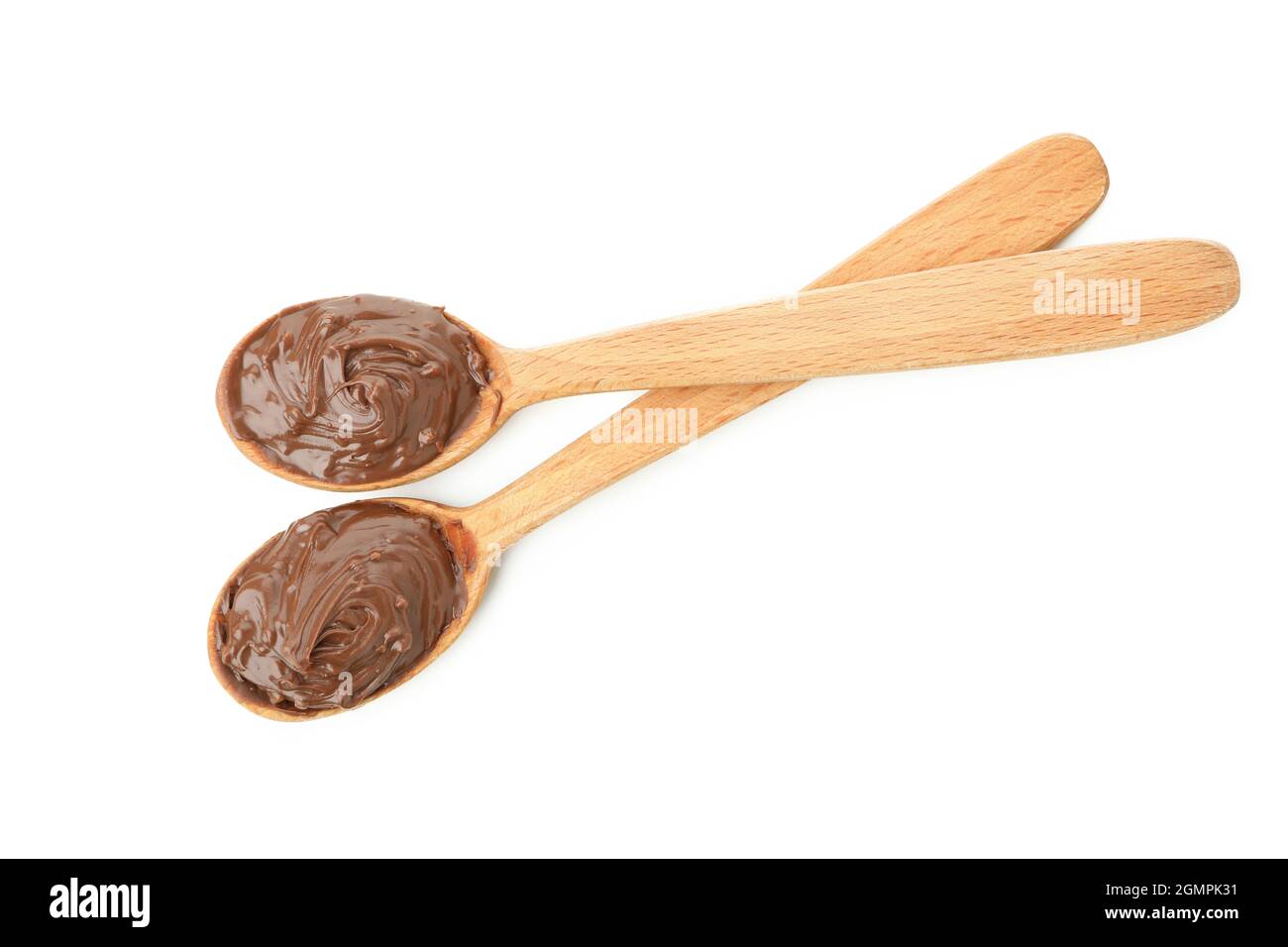 Spoons with chocolate paste isolated on white background Stock Photo ...