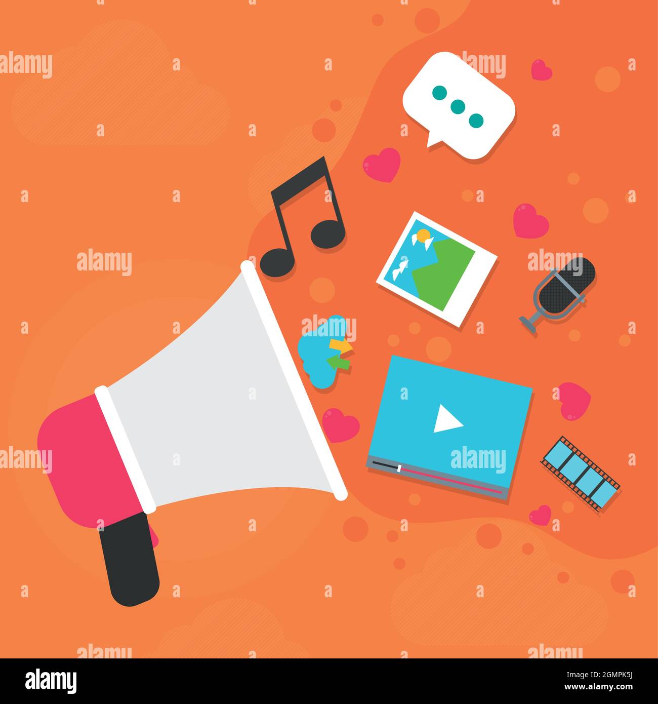multimedia illustration with megaphone and icons Stock Vector Image ...