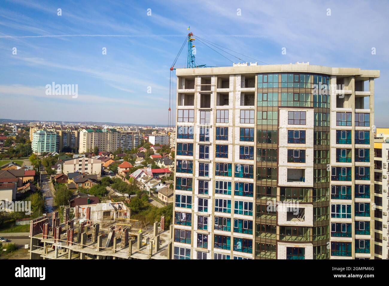 High residential apartment building under construction. Real estate ...