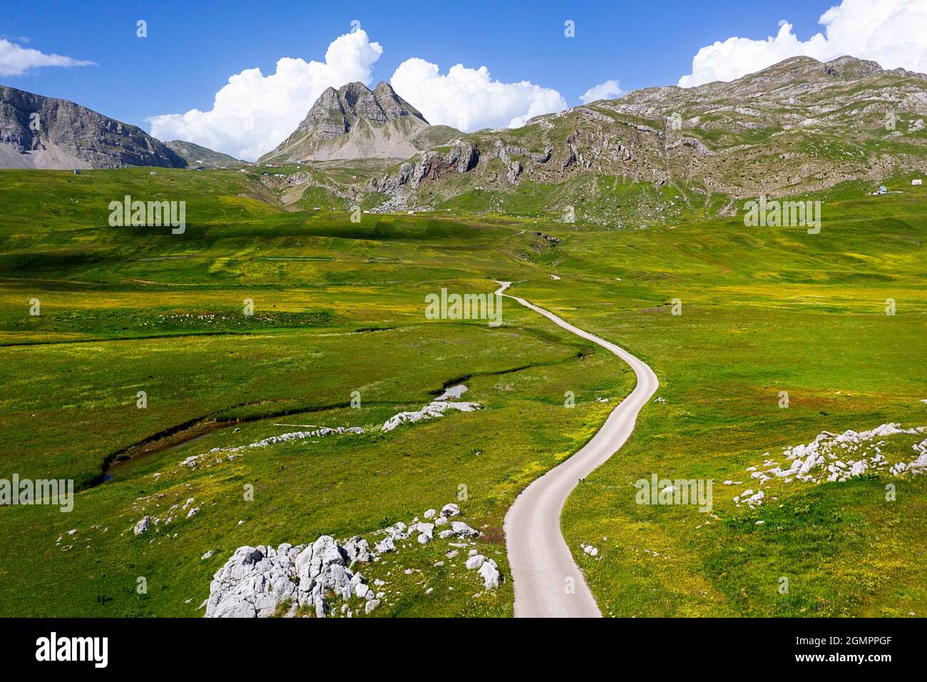 aerial view of a Windy road on a beautiful Lukavica plateau full of ...