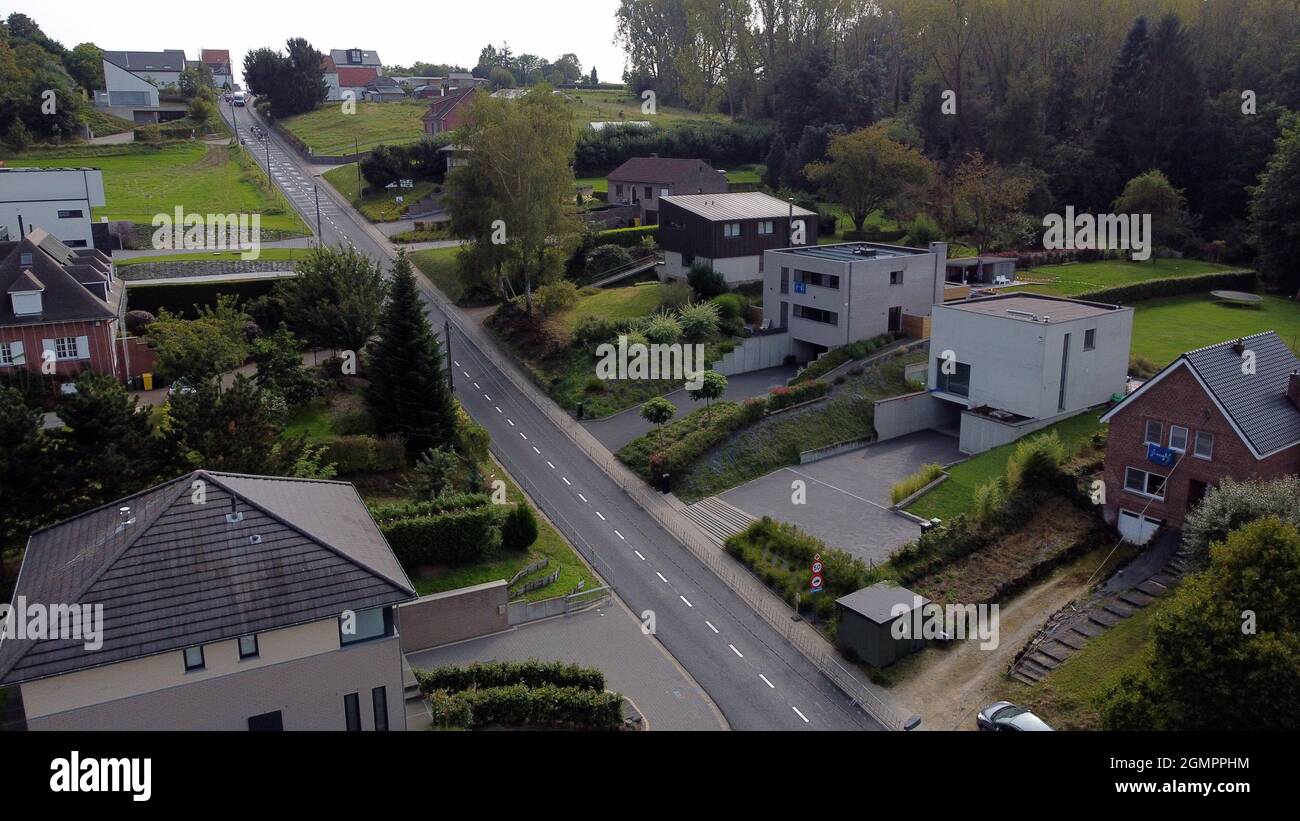 Aerial view shows the Smeysberg in Huldenberg, a hill part of the track ...