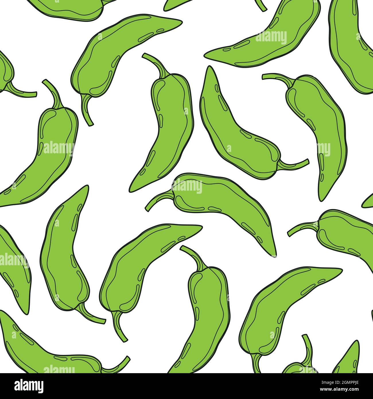 Green Pepper vector seamless pattern. Mexican chili spicy vegetable ...