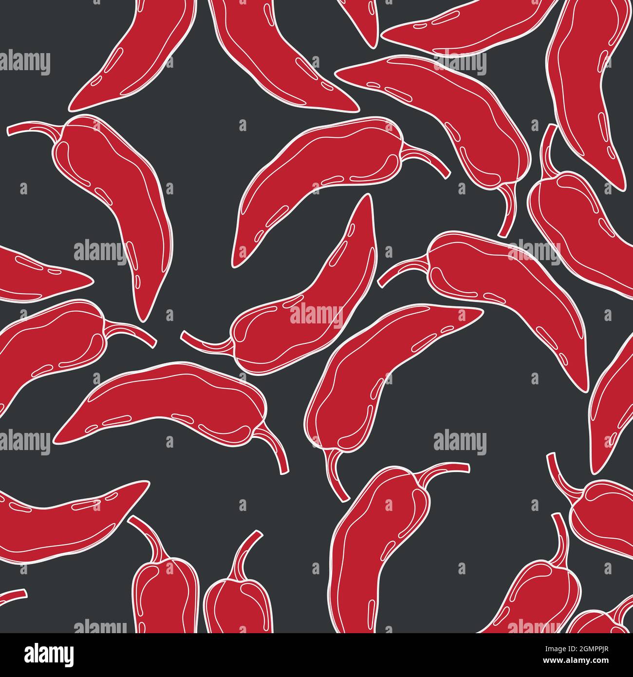 Red Pepper vector seamless pattern. Mexican chili spicy vegetable. Hot ...
