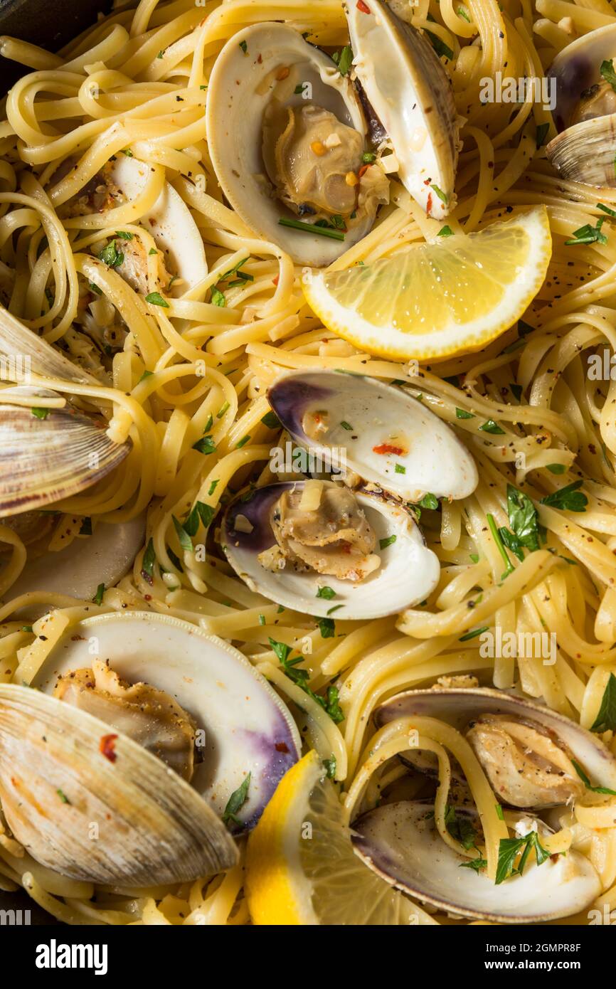 Homemade Healthy Linguini and Clams with Sauce and Parsley Stock Photo ...