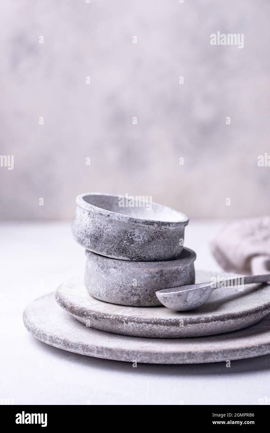 Handmade handcrafted concrete plates and bowls Stock Photo - Alamy
