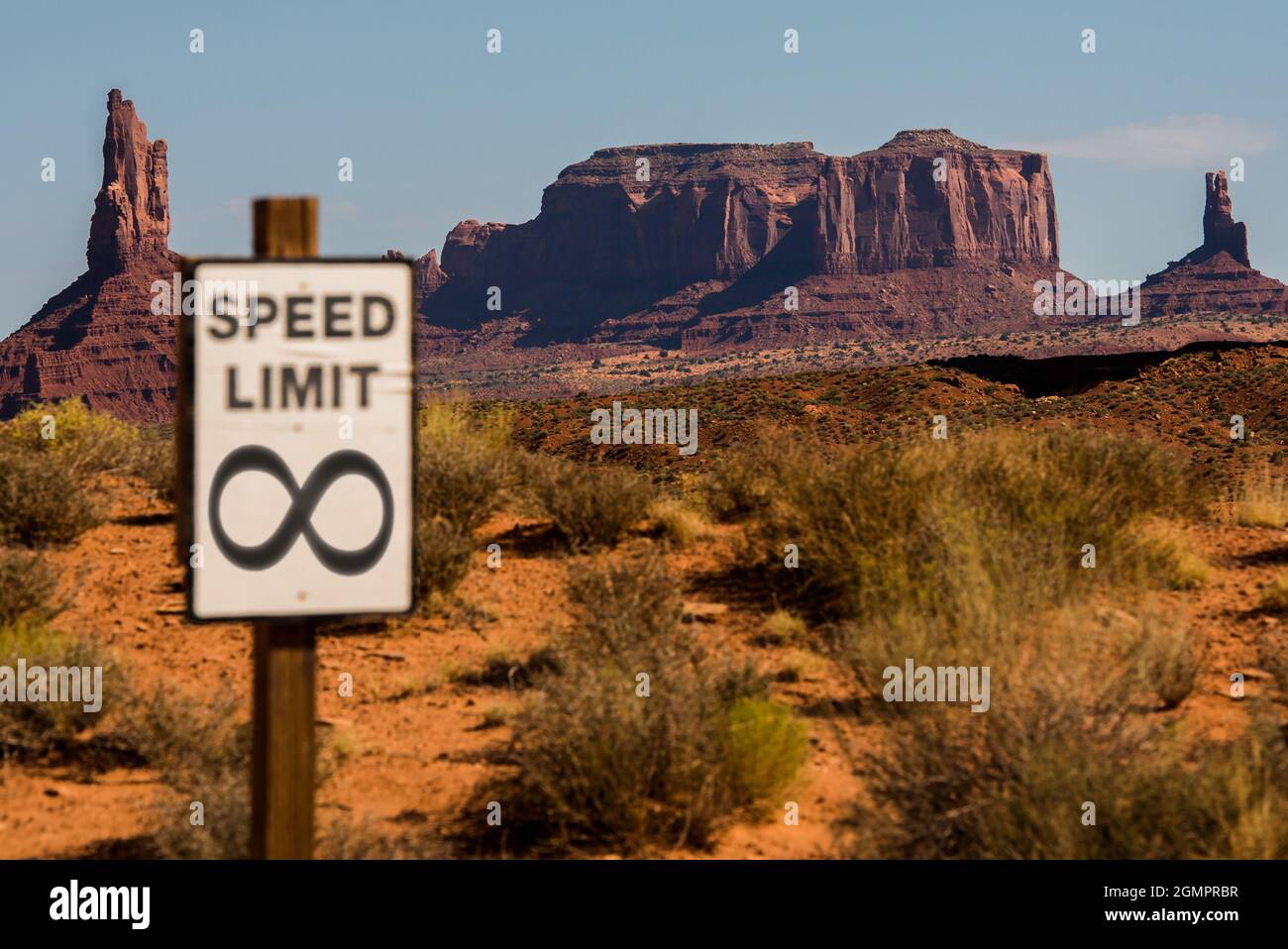 Speed limit infinity with Monument Valley mesas in the background Stock ...