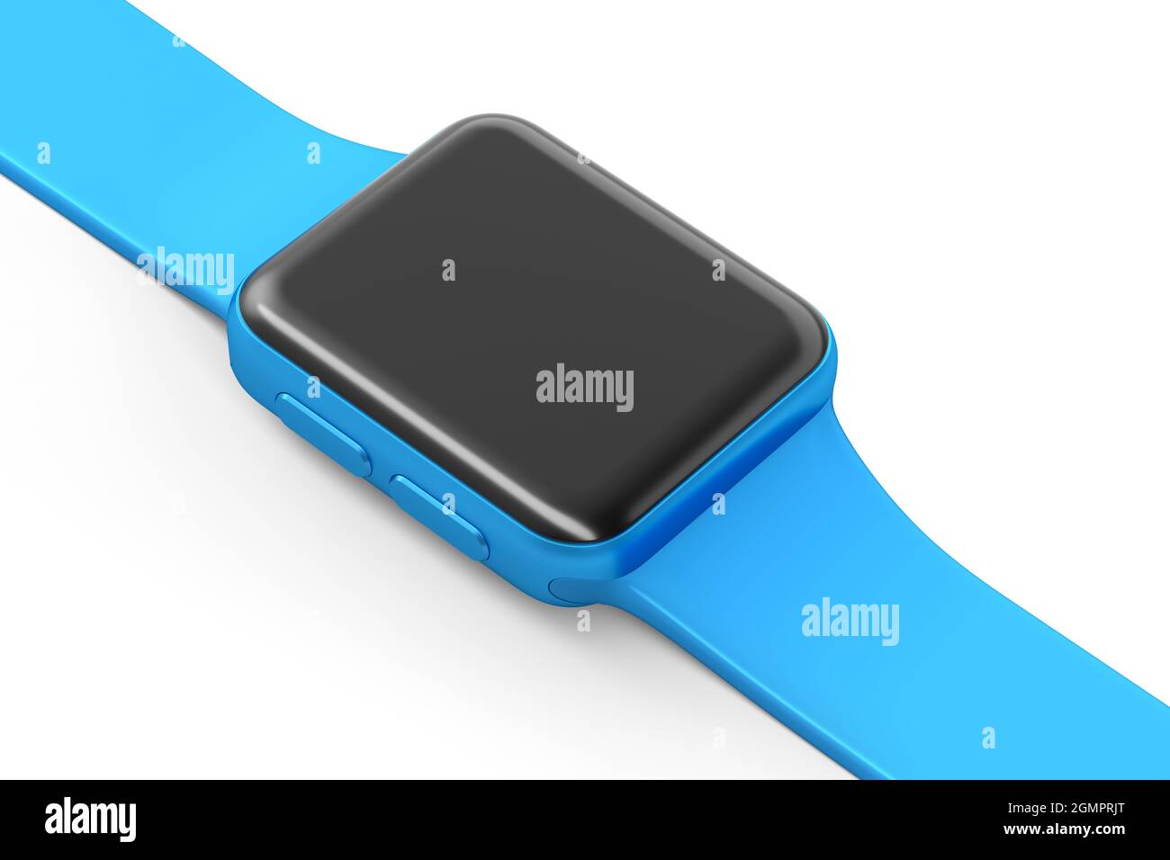 Stainless silver smart watch with blue strap isolated on white ...