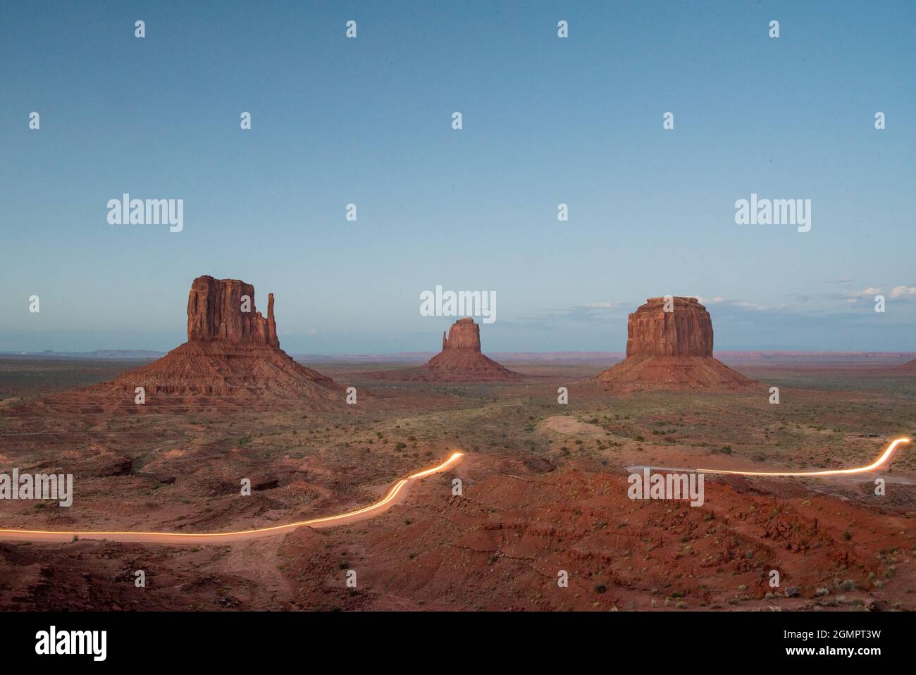 Utah Navajo Nation Monument Valley mesa panorama with light painting ...
