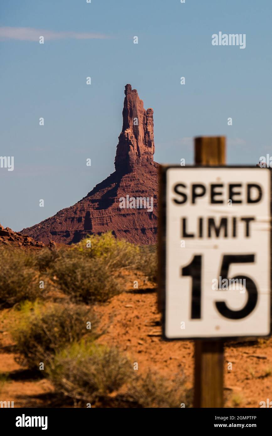 Speed limit infinity with Monument Valley mesas in the background Stock ...