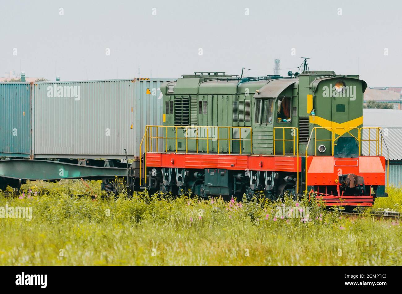 Freight train wagons with containers sorting station Stock Photo - Alamy