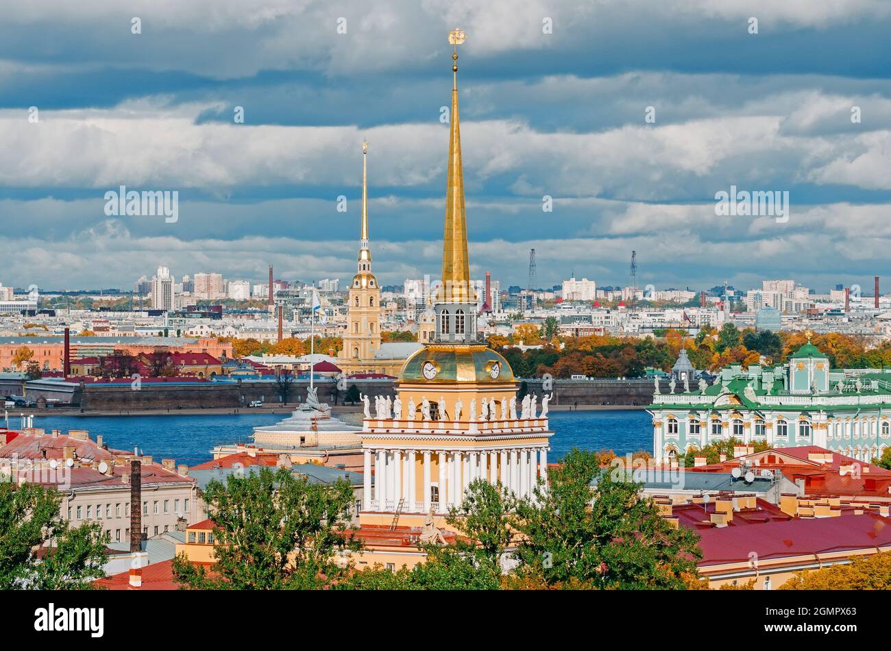 Beautiful view to spires of Admiralty and Peter-Pavel's Fortress from ...