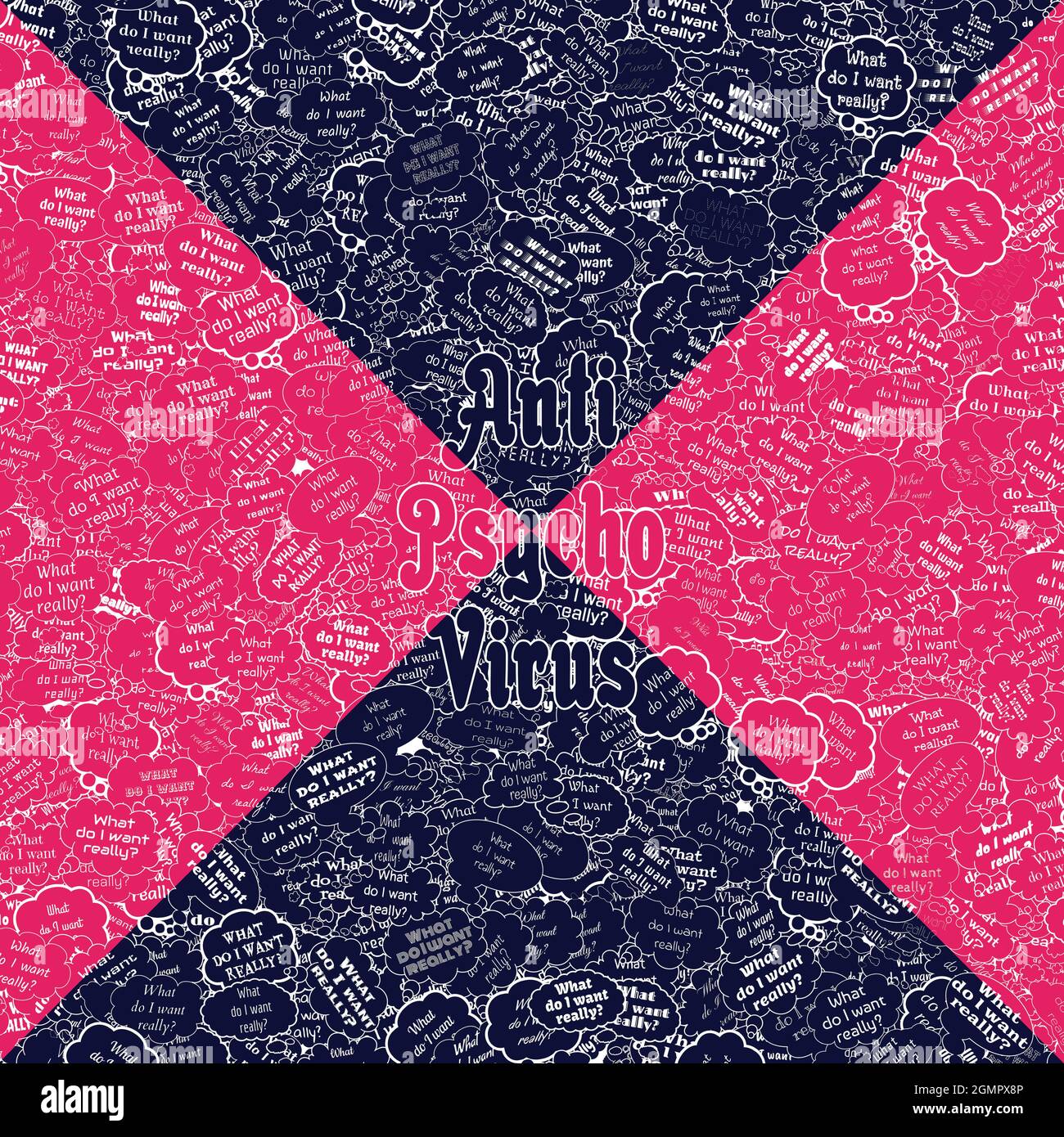 A pink and blue background with thought bubbles and the text Anti ...