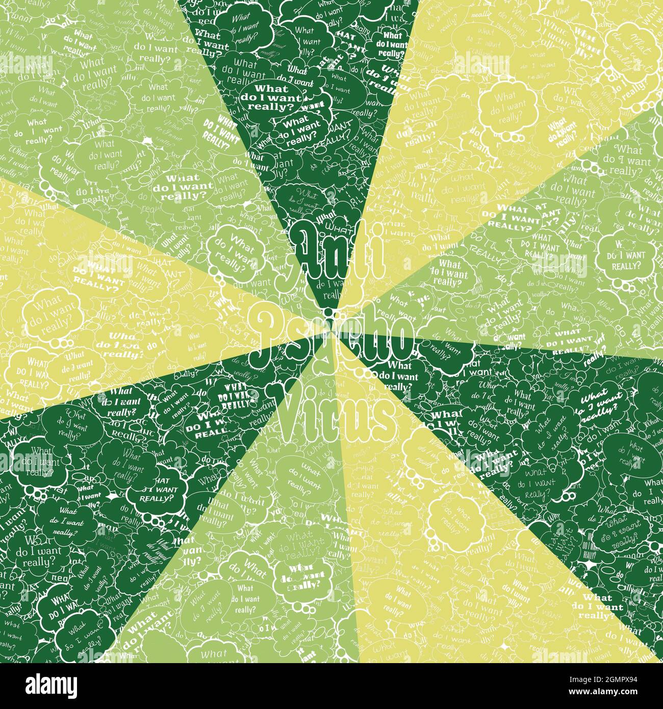 A gree and yellow background with thought bubbles and the text Anti ...
