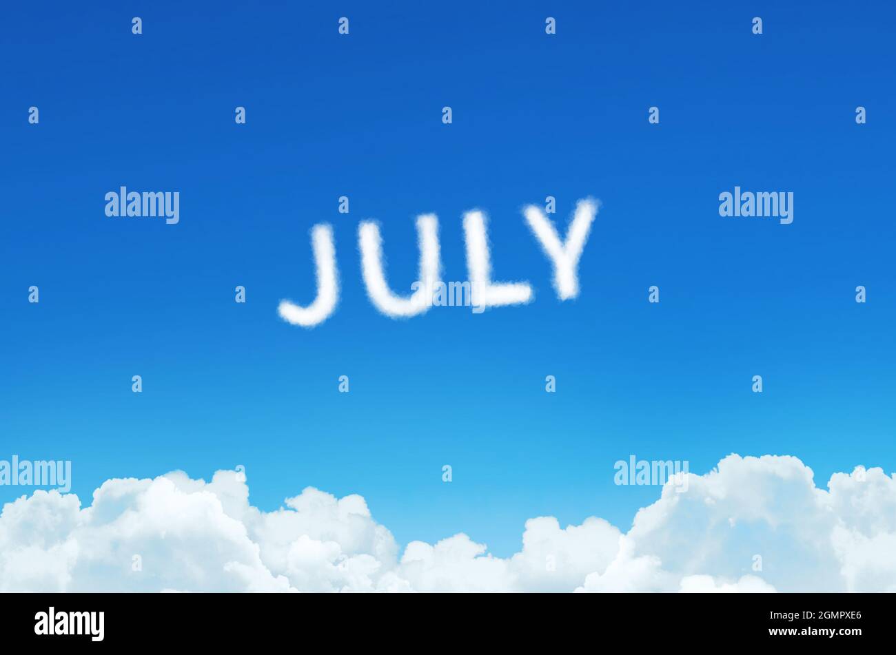 Word July made of clouds steam on blue sky background. Month planning ...