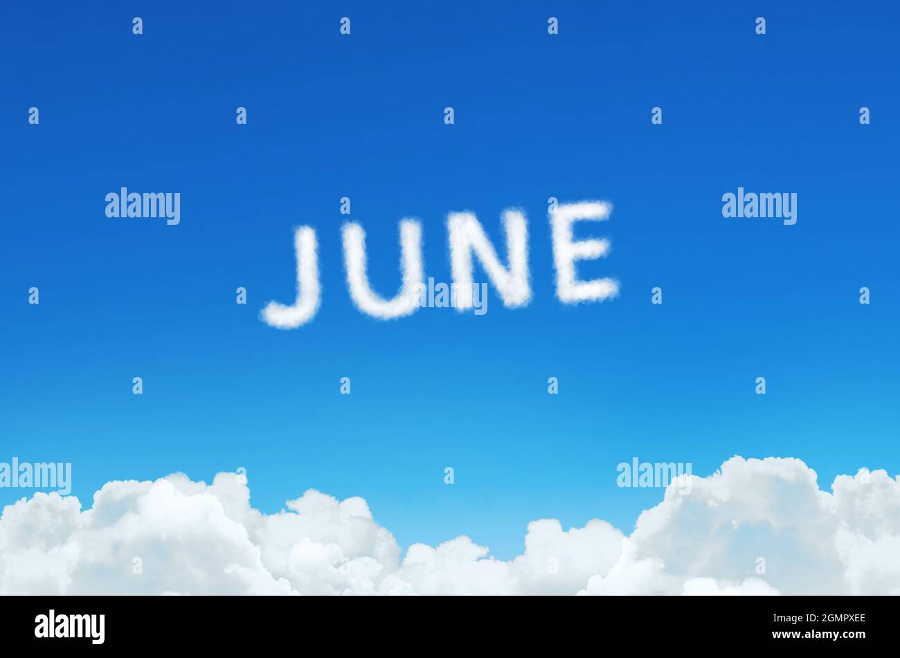 Word June made of clouds steam on blue sky background. Month planning ...