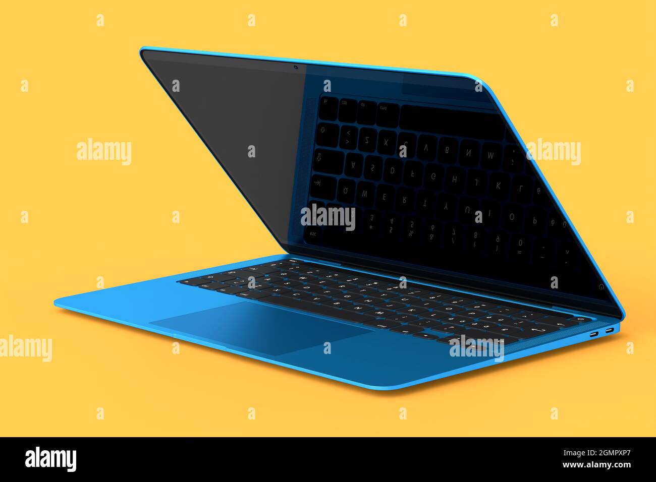 Realistic blue aluminum laptop with empty white screen display isolated ...