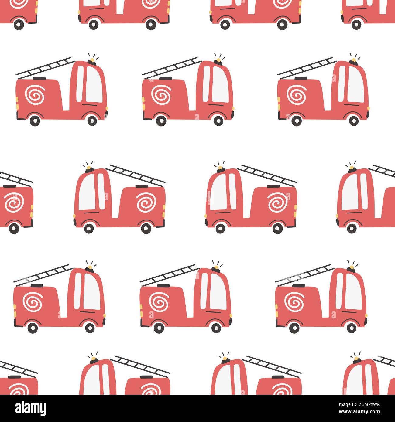 Cute fire truck cars seamless pattern. Vector baby illustration in ...