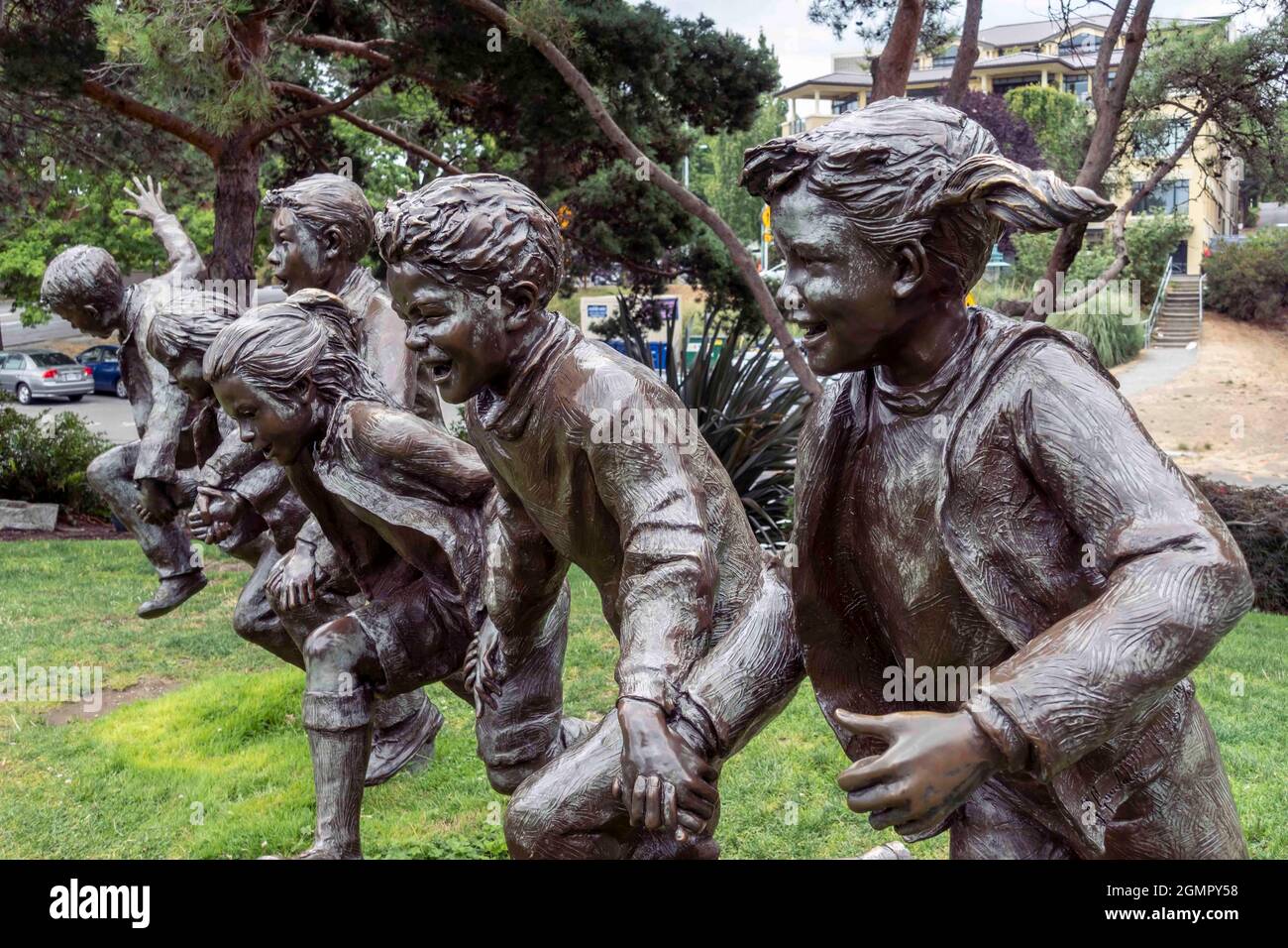 Kirkland, WA USA - circa August 2021: View of the Puddle Jumpers bronze ...