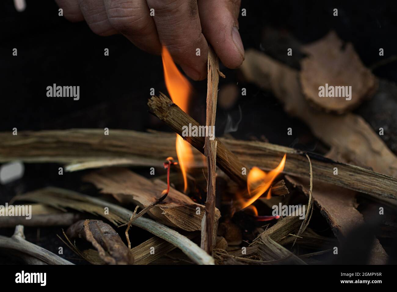 Man making fire,closeup photography of the hand Stock Photo - Alamy