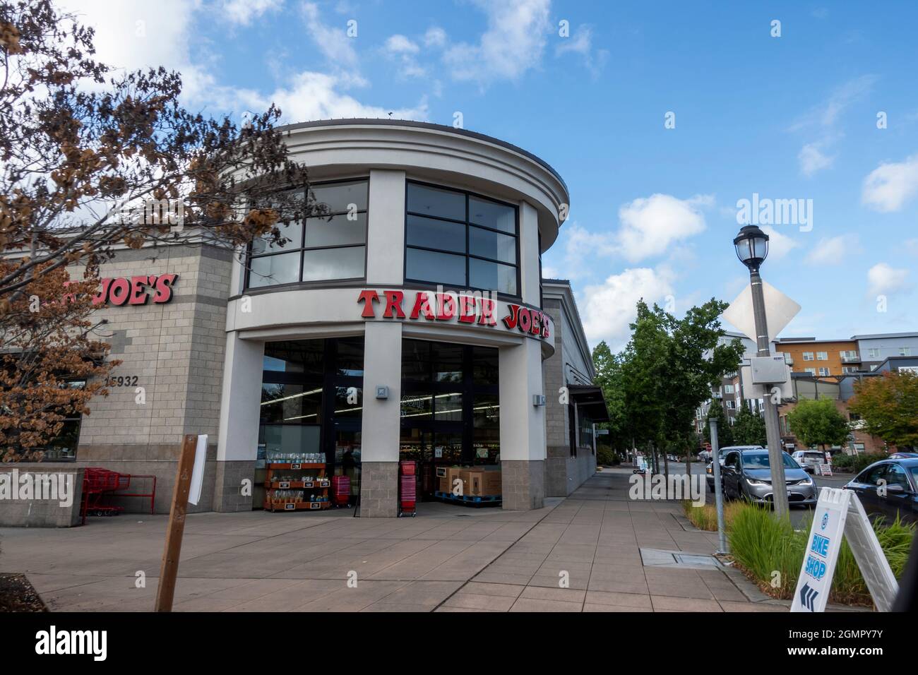 Redmond, WA USA - circa March 2021: Low angle view of a corner entrance ...