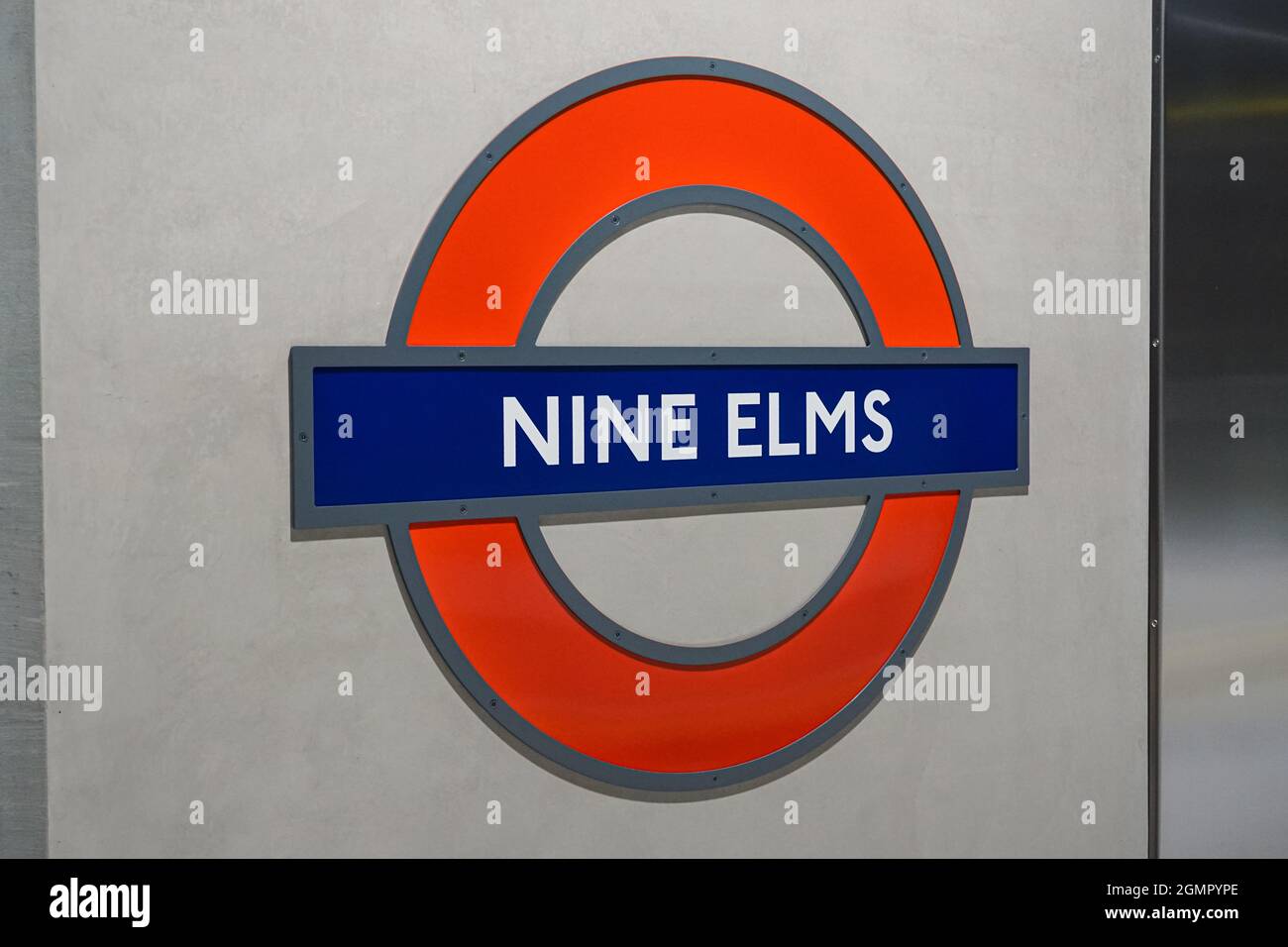 Nine Elms underground, tube station roundel sign in London England ...