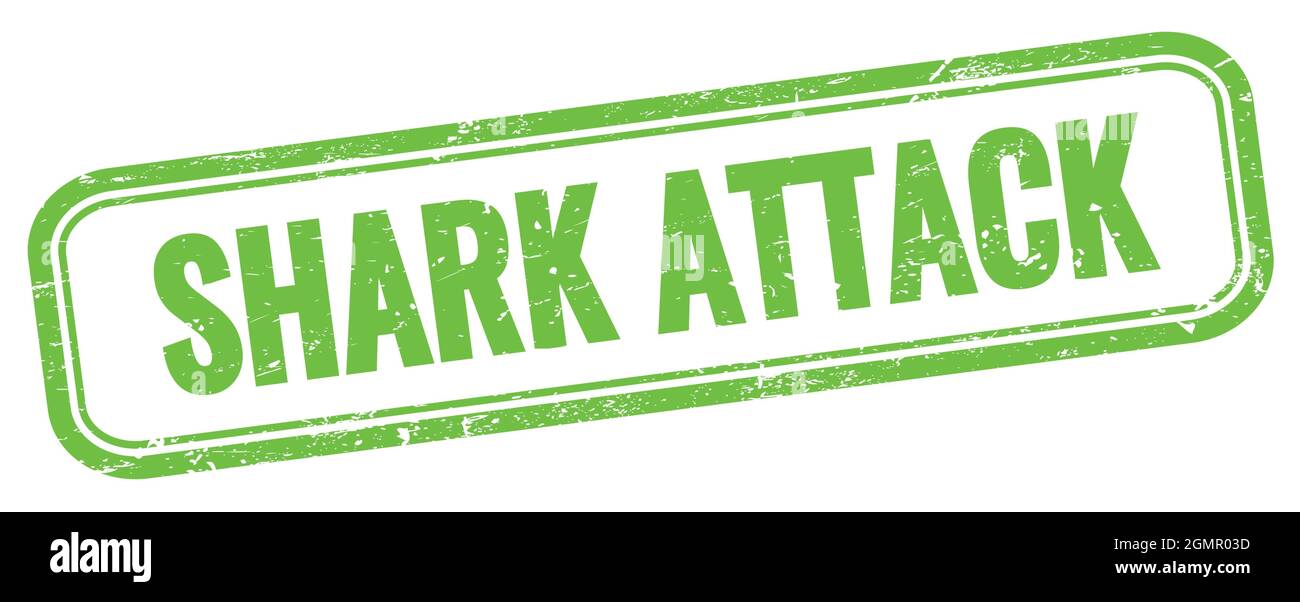 SHARK ATTACK text on green grungy vintage rectangle stamp Stock Photo ...