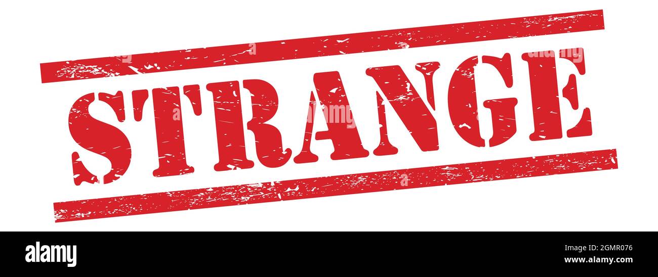 STRANGE text on red grungy vintage rubber stamp Stock Photo - Alamy