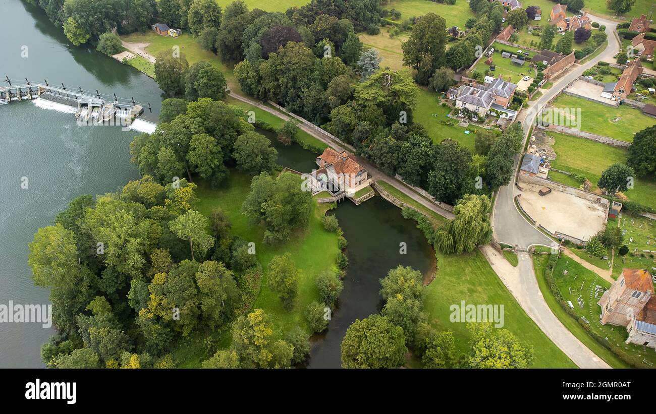 An aerial view of the Mapledurham Watermill in Oxfordshire, UK Stock ...