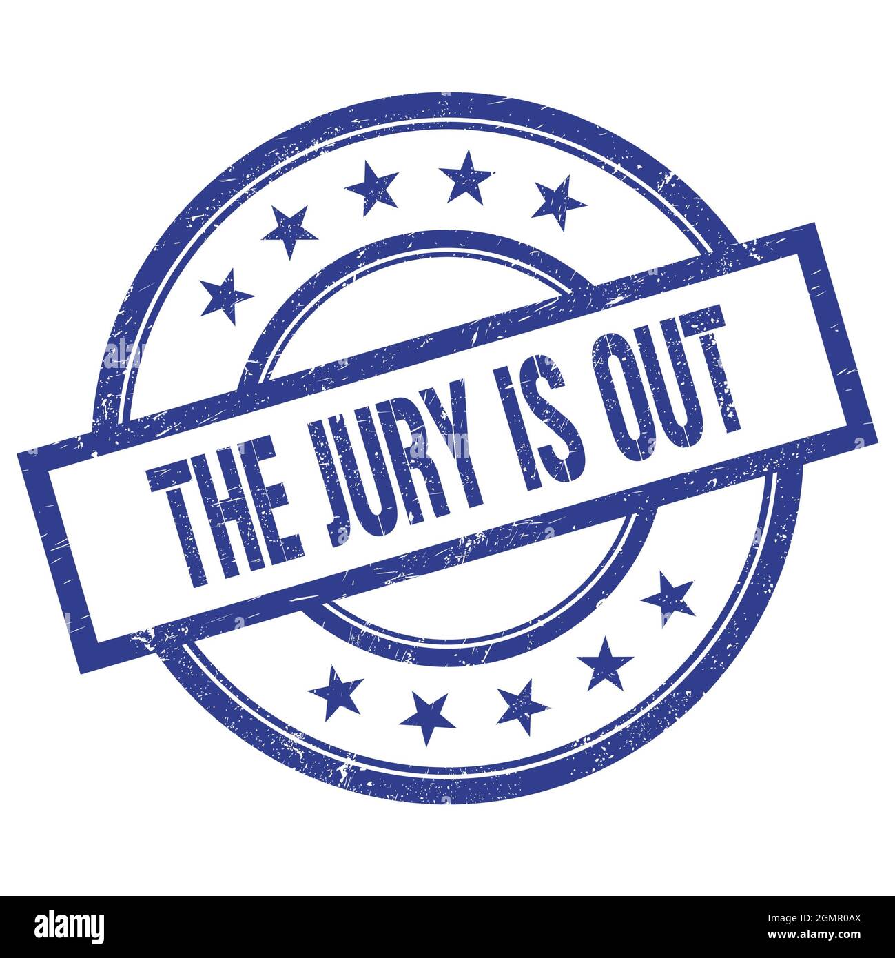 THE JURY IS OUT text written on blue round vintage rubber stamp Stock ...