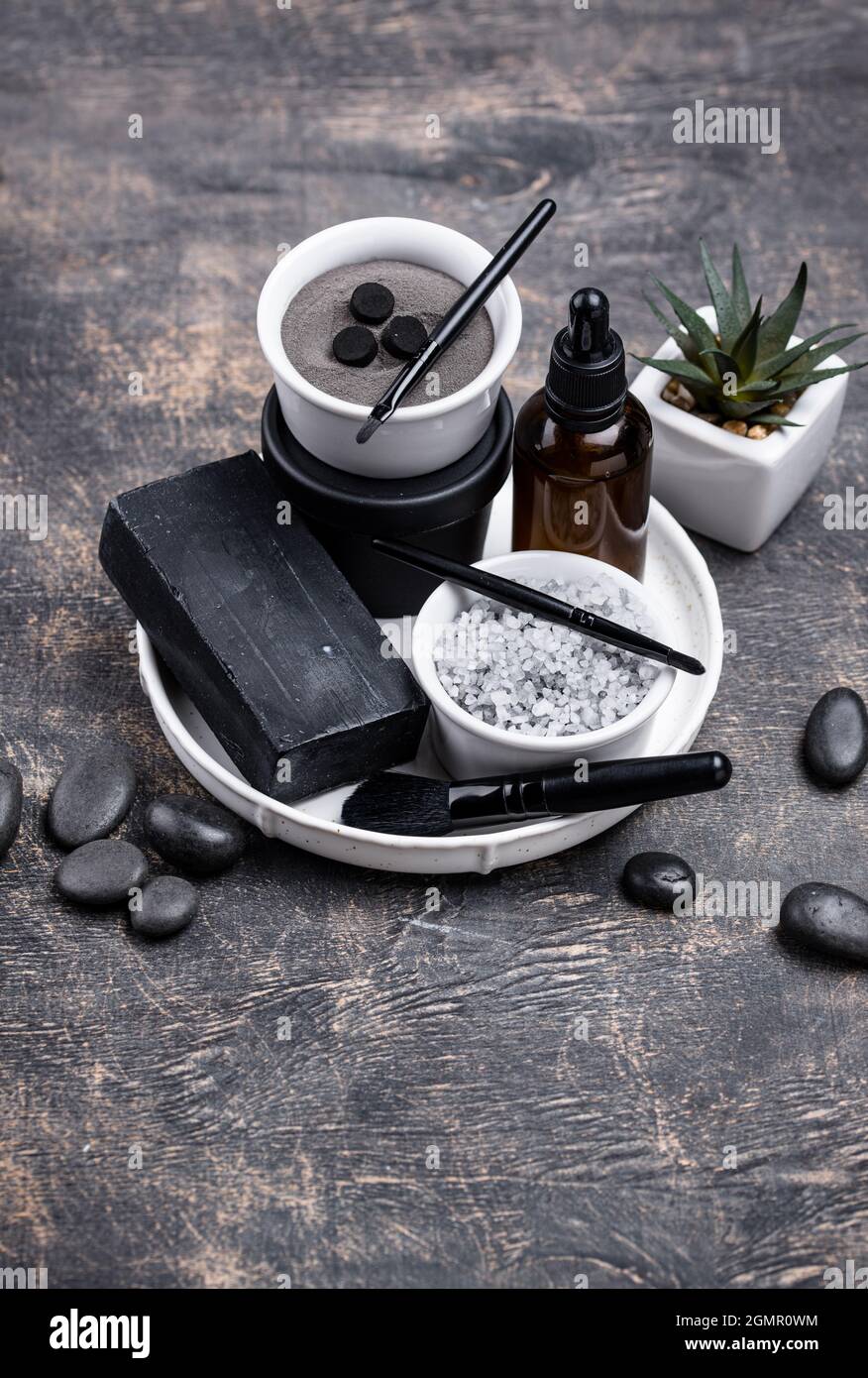 Set of black charcoal detox cosmetics Stock Photo - Alamy