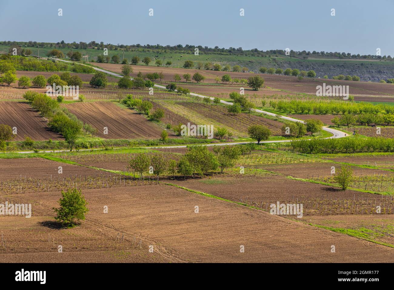 Farmlands and meadows in the Moldavian countryside. Spring season ...