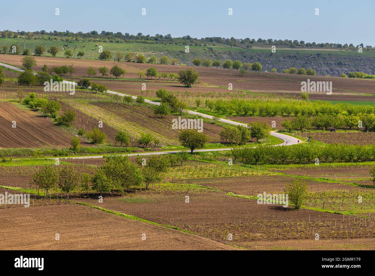 Farmlands and meadows in the Moldavian countryside. Spring season ...