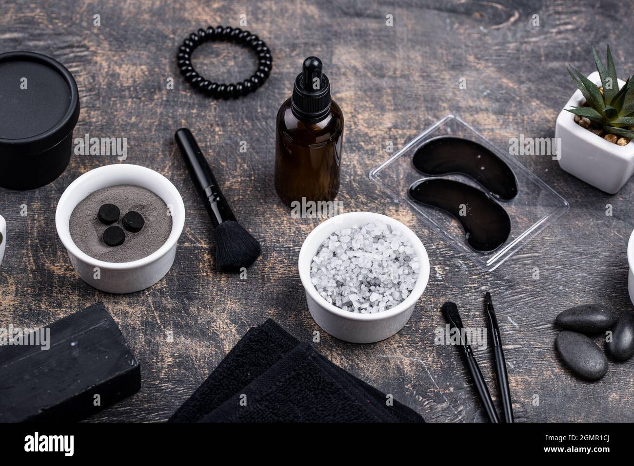 Set of black charcoal detox cosmetics Stock Photo - Alamy