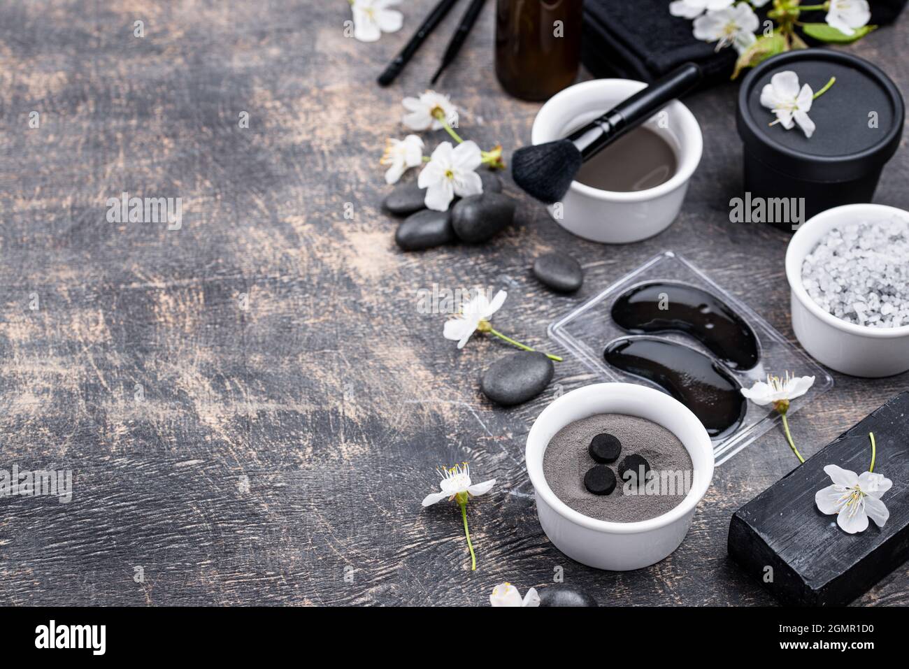 Set of black charcoal detox cosmetics Stock Photo - Alamy