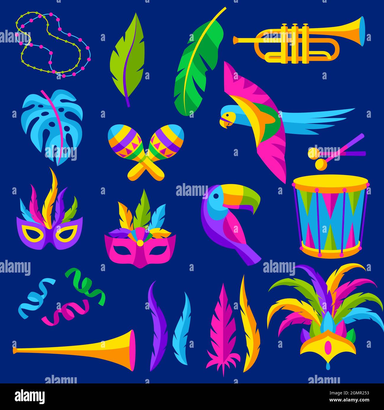 Carnival party set of celebration icons, objects and decor. Mardi Gras ...