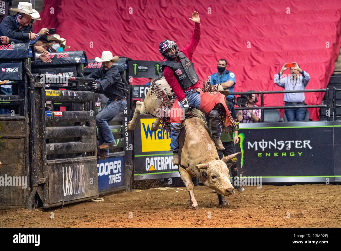 Ramon de Lima rides Dang It during the Professional Bull Riders 2021 ...