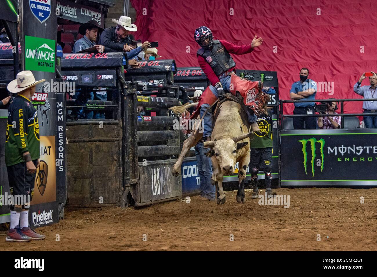 Ramon de Lima rides Dang It during the Professional Bull Riders 2021 ...