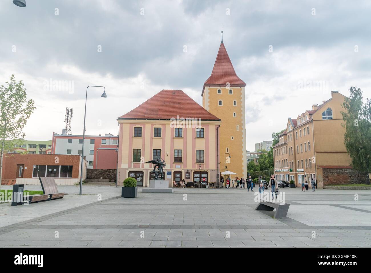 Lubin, Poland - June 1, 2021: Market square with Gothic 14th century ...