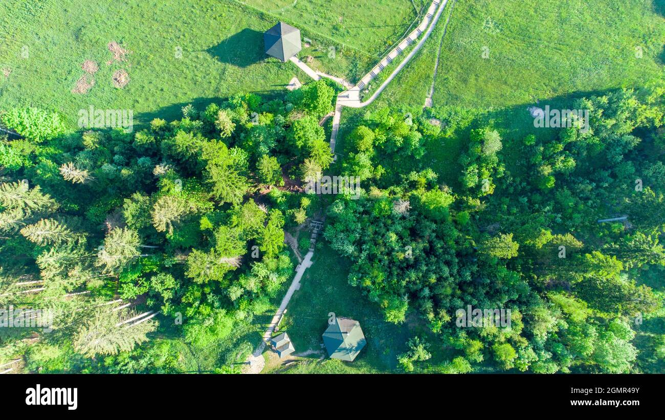 Aerial top view of tripoint of Slovak, Czech Republic, and Poland ...