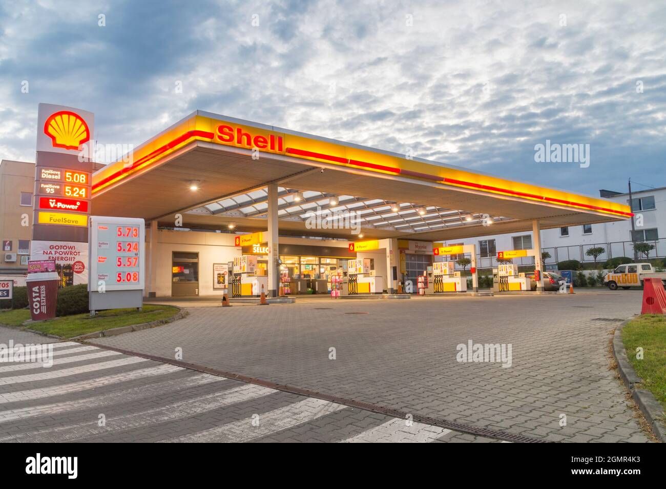 Zgorzelec, Poland - June 2, 2021: Shell gas station during sunrise ...