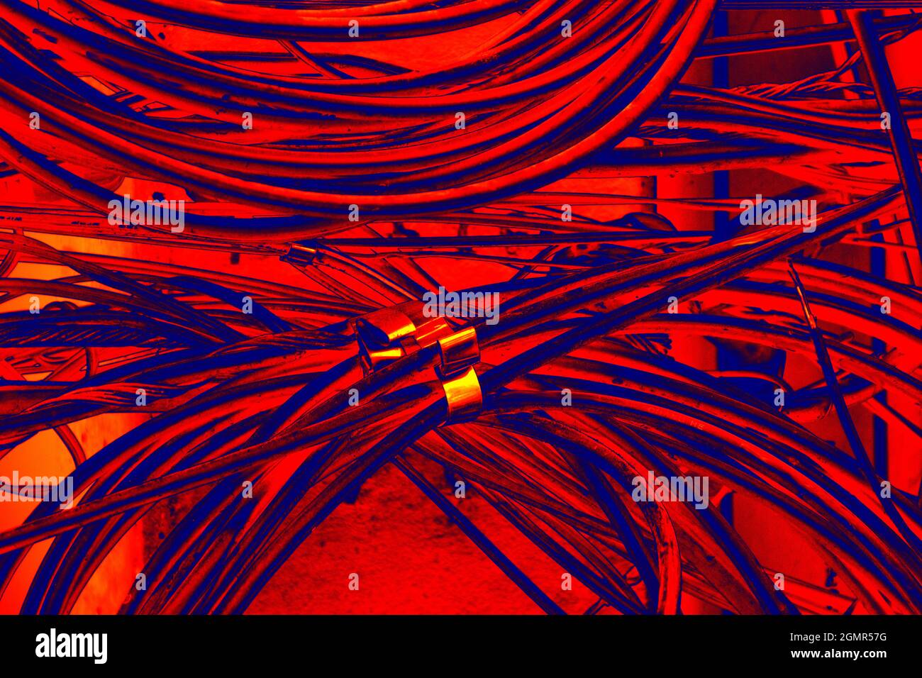Electrical wires tangled complex for repair in thermal imager Stock ...