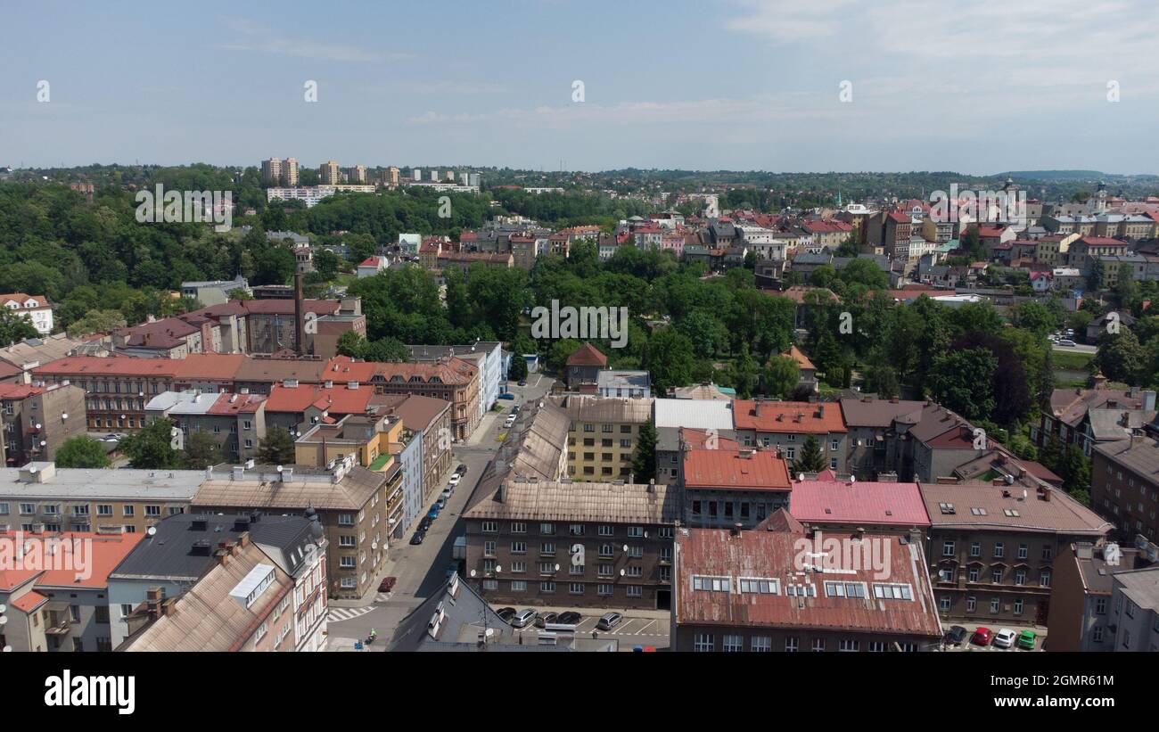 Aerial view of Cesky Tesin in Czech Republic and Cieszyn in Poland in ...