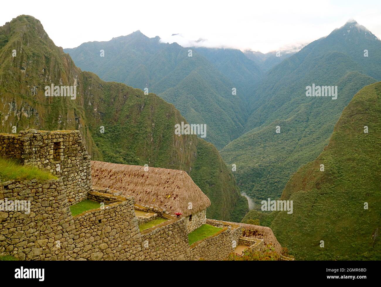 Incas Ancient Structure in Machu Picchu Citadel with Mt. Huana Picchu ...