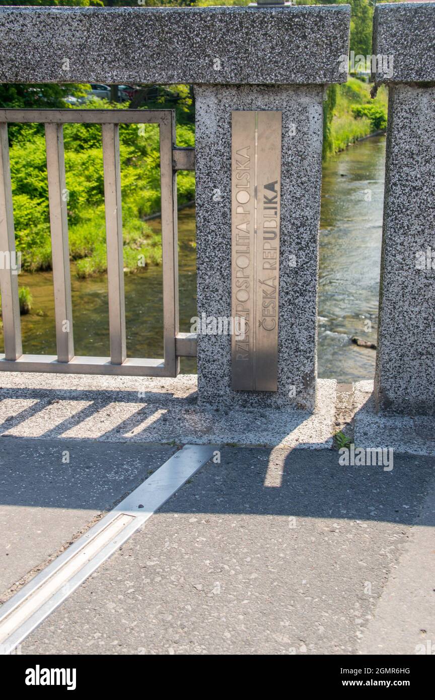 Cesky Tesin, Czech Republic - June 5, 2021: Symbolic border line on ...