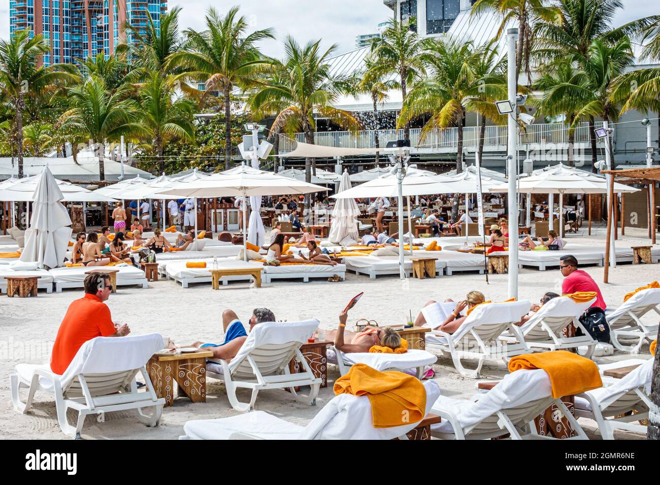 Nikki beach club lounge chairs sunbathers hi-res stock photography and ...