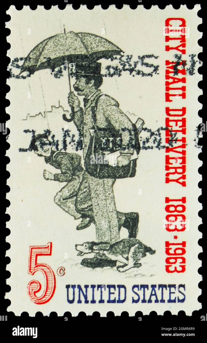 MOSCOW, RUSSIA - JULY 31, 2021: Postage stamp printed in United States ...