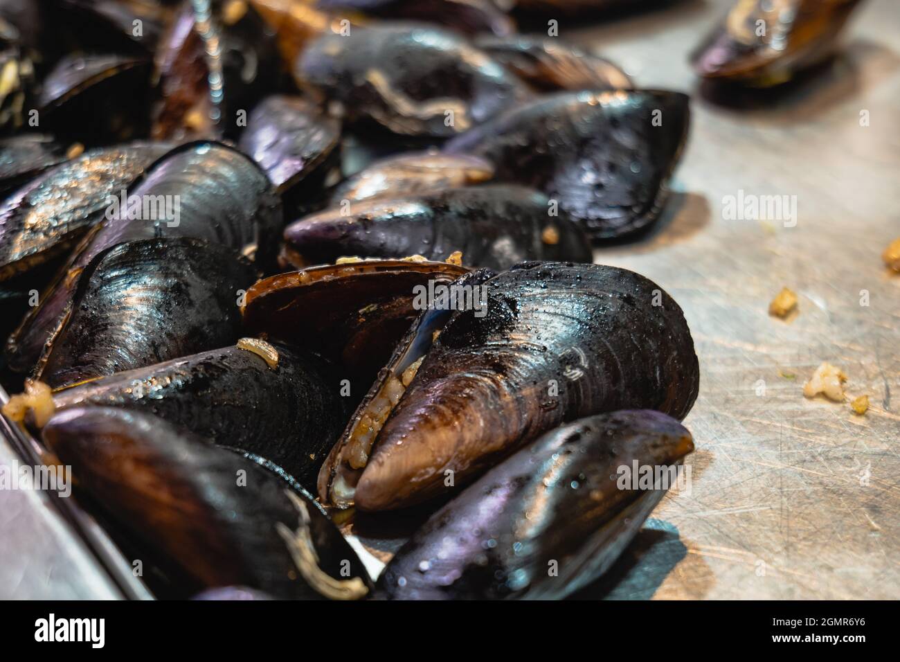 Midye dolma, stuffed mussels close-up, traditional Turkish food food ...